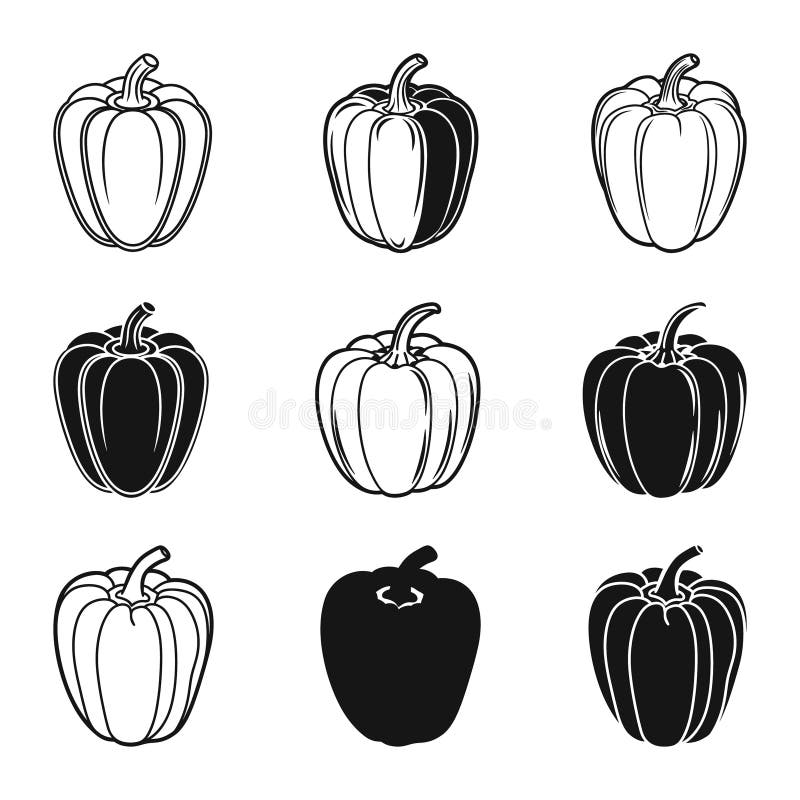 Bell Pepper Icons Set Silhouette, Capsicum SVG Vector Illustration ...