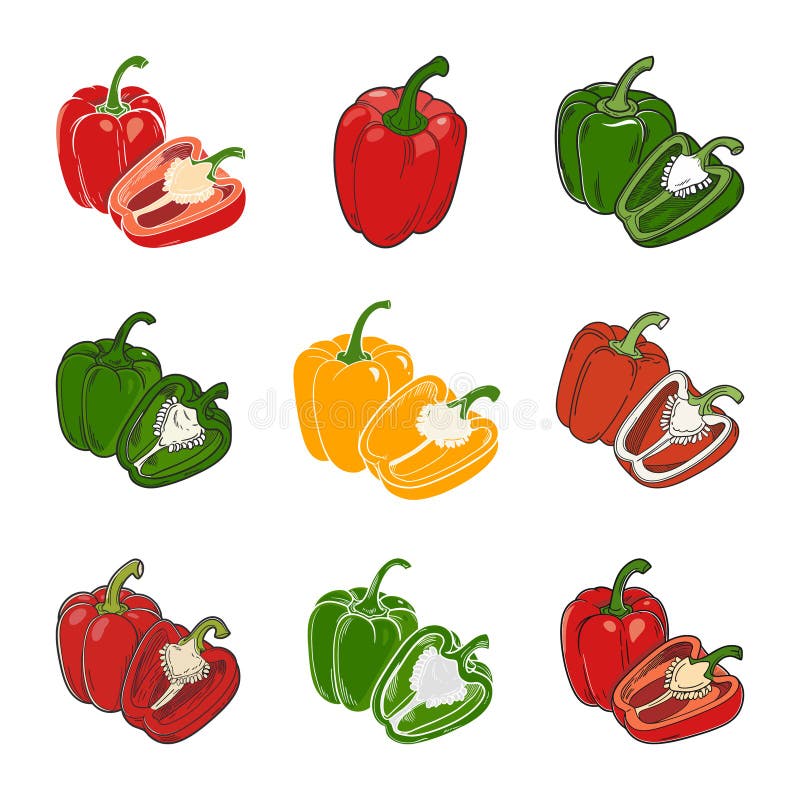 Bell Pepper Icons Set Silhouette, Capsicum SVG Vector Illustration ...