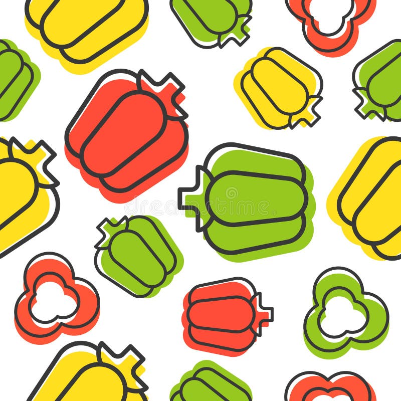 Bell Pepper Seamless Pattern, Outline with Shadow Stock Vector ...