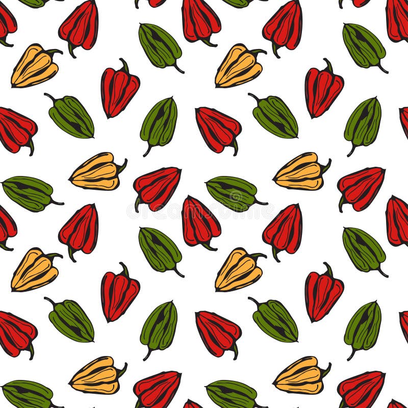 Bell Pepper Vector Seamless Pattern. Colorful Pepper on White ...
