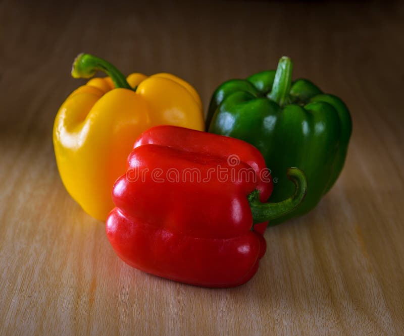 Bell pepper on wood table stock photo. Image of ingredient - 175723836
