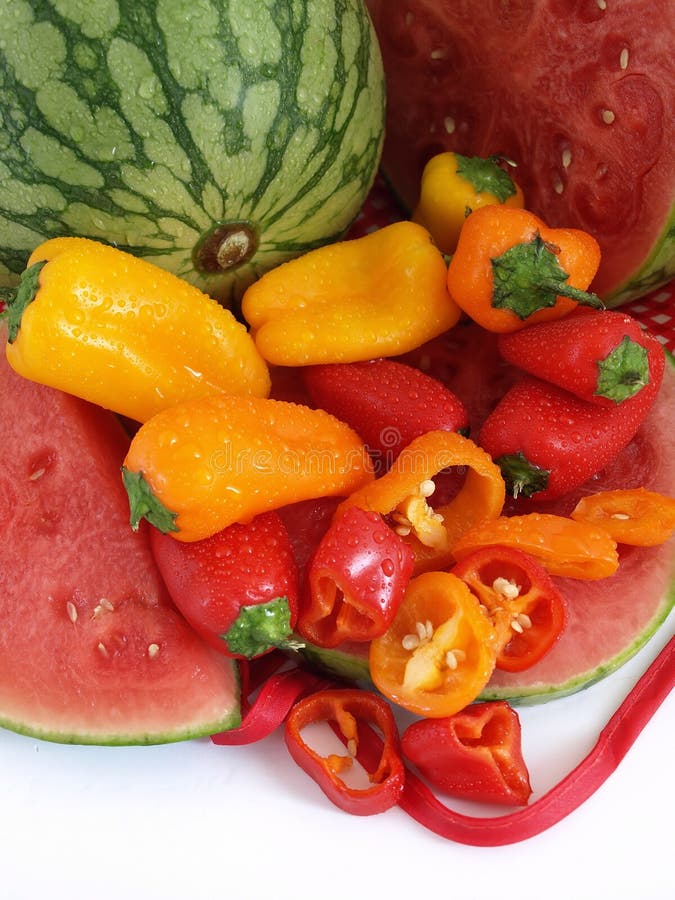 Bell Peppers and Melon stock image. Image of summer, water - 8193497