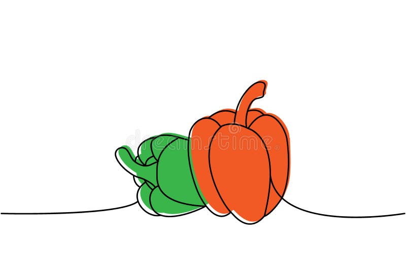 Bell Peppers One Line Colored Continuous Drawing. Peppers Continuous ...