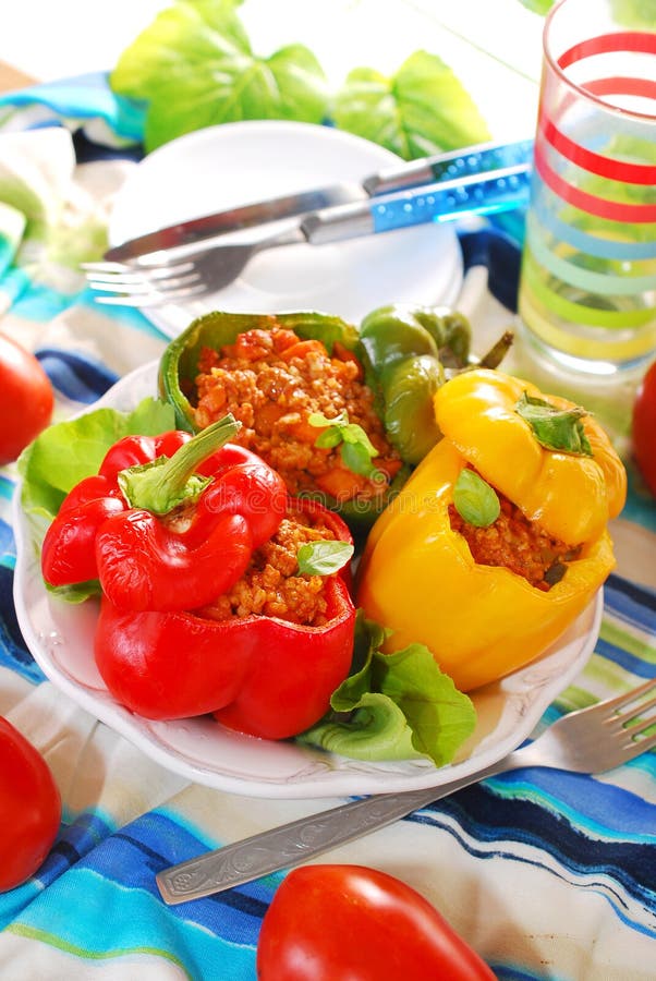 Bell Peppers Stuffed with Minced Meat Stock Photo - Image of appetizer ...