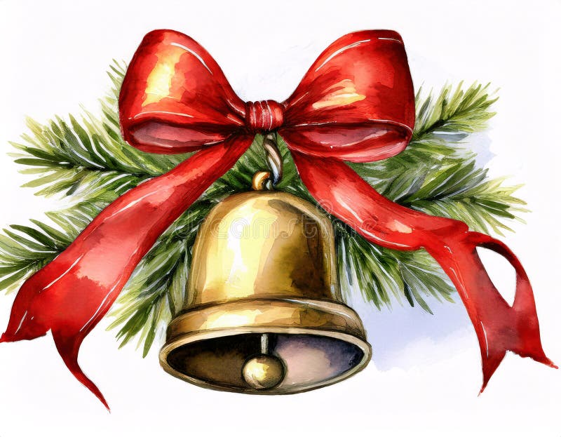 Bell with a Red Bow and a Gold Clapper, Hanging from a Red String Stock ...