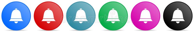 Bell, Ring, Alarm Vector Icons, Set of Circle Gradient Buttons in 6 ...