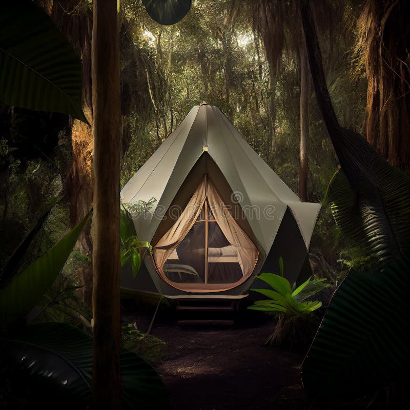 Bell-shaped Glamping Tent in Tranquil Bush Setting Stock Illustration ...