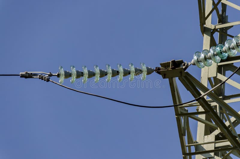 Bell-shaped Insulator Chain of Electric Power Transmission Line Stock ...
