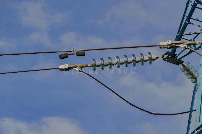 Bell-shaped Insulator Chain of Electric Power Transmission Line Stock ...