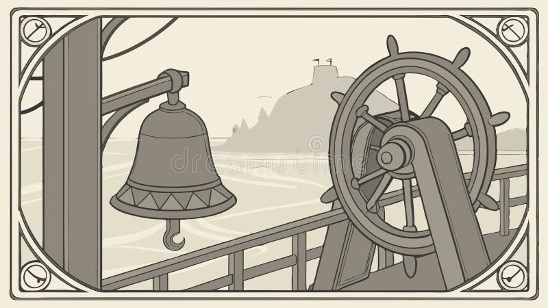 Bell and Ship S Wheel, Nautical History, Maritime Theme, Vector Design ...
