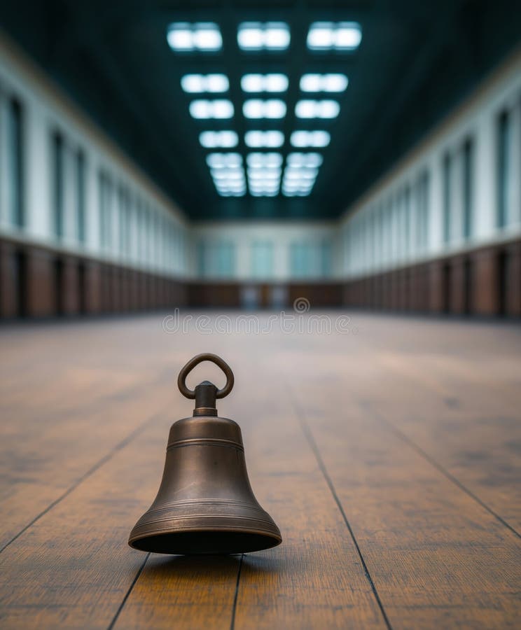 A Bell Sits on the Wooden Floor of an Empty Hallway Stock Illustration ...