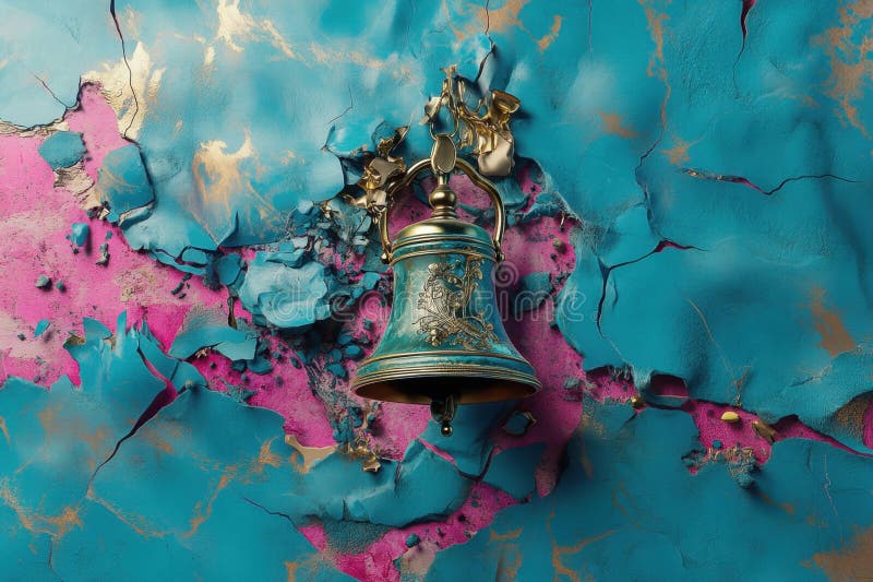 A Bell is Suspended from a Wall with a Blue Background Stock ...