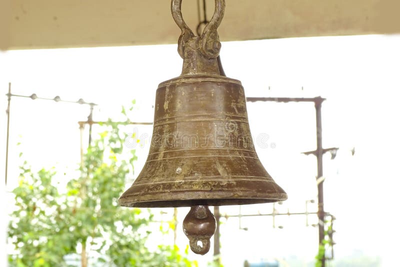 Bronze Bell in India Temple with Blur Background, Temple Brass Bell ...