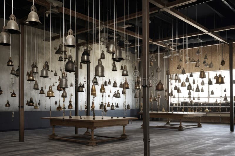 Bell Testing Area with Suspended Bells and Mallets Stock Illustration ...