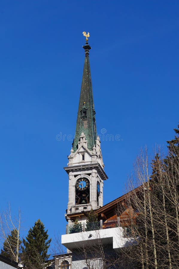 The Bell Tower of the Cathedral of St. Moritz Stock Photo - Image of ...