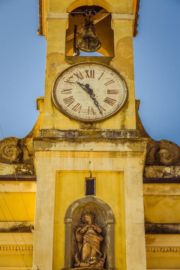 Bell tower with clock stock photo. Image of lady, steeple - 71914782