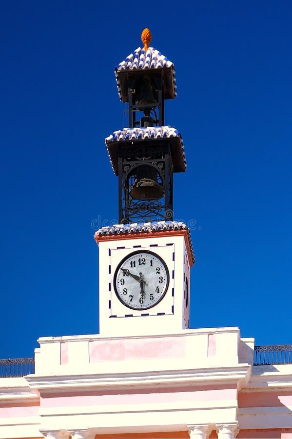 Bell tower with clock stock photo. Image of spanish, architecture ...