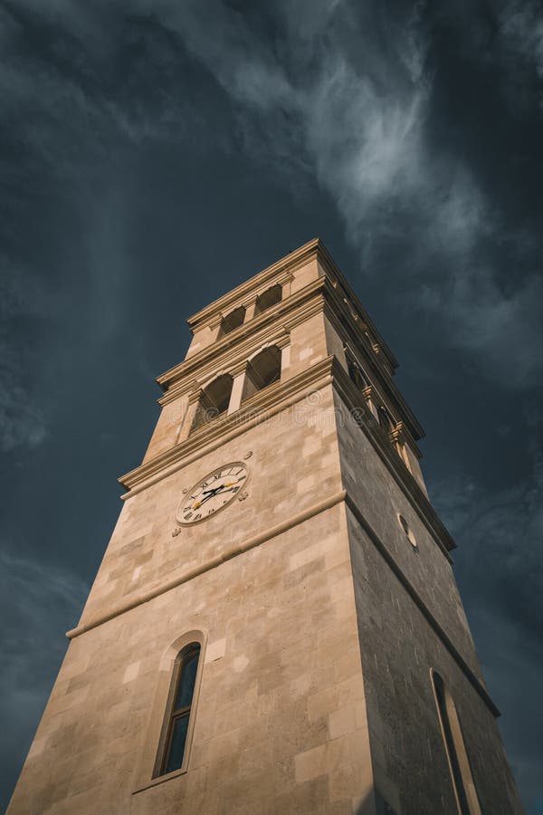 Bell tower with a clock stock photo. Image of bell, white - 124954970