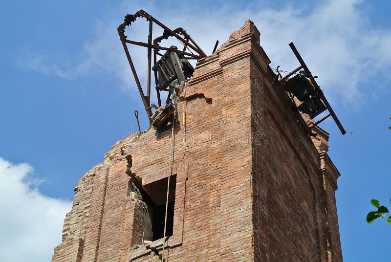 Bell Tower Destroyed by the Earthquake Stock Photo - Image of brick ...