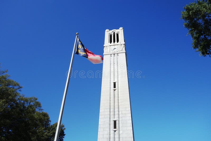 The Bell Tower and NC State Flag on the Campus of NC State University ...