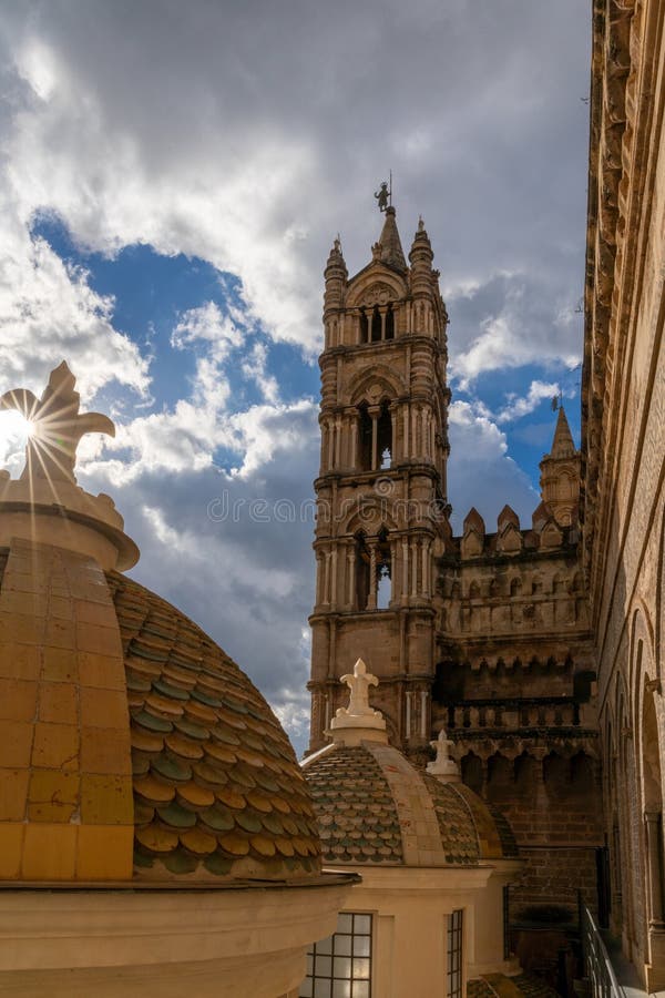 Bell Tower and Rooftop with Cupolas of the Palermo Cathedral with a ...