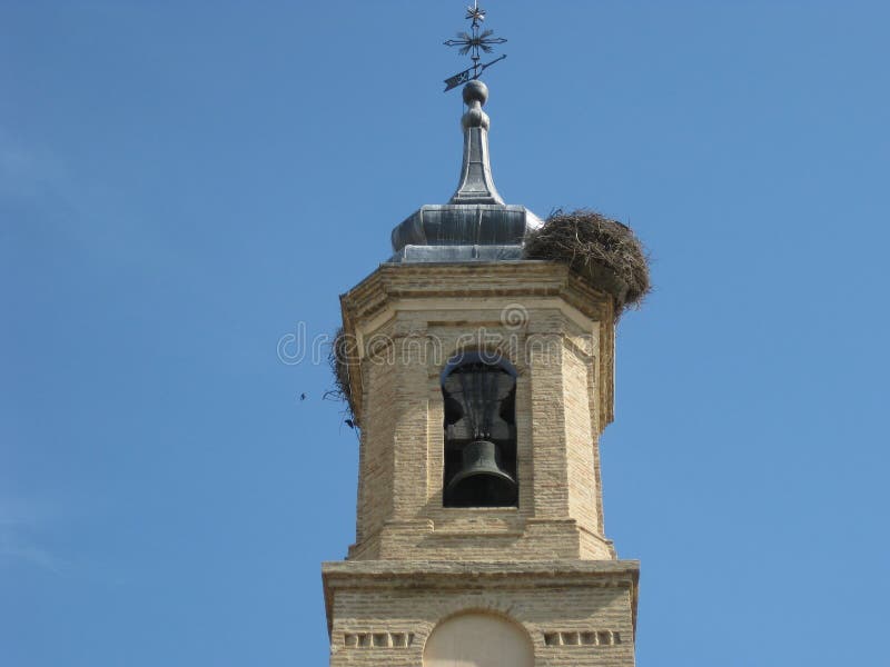 Stork Nest on a Bell Tower. Sepulveda, Spain Stock Image - Image of ...