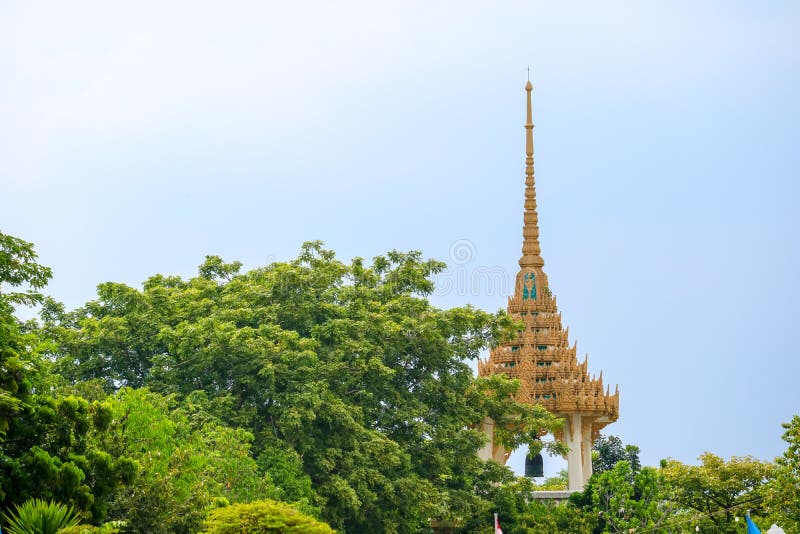 A Bell Tower in a Temple is Covered by Green Trees Stock Image - Image ...