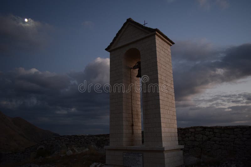 A Bell Tower Under the Moonlight Stock Image - Image of orthodox, edge ...