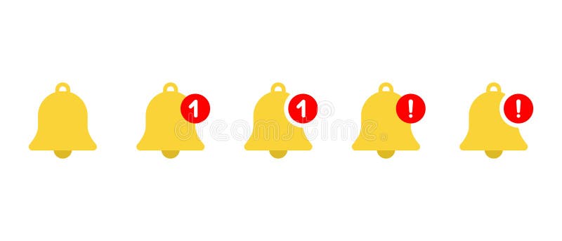 Bell, Warning Notification Icon Set in Flat Style Stock Illustration ...