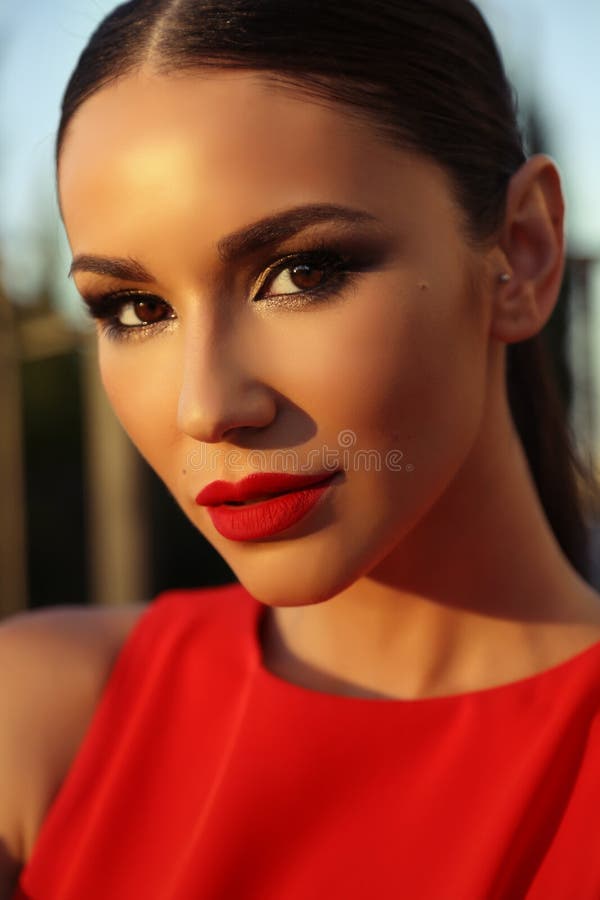 Bella Donna Con Capelli Scuri in Vestiti Eleganti Immagine Stock ...