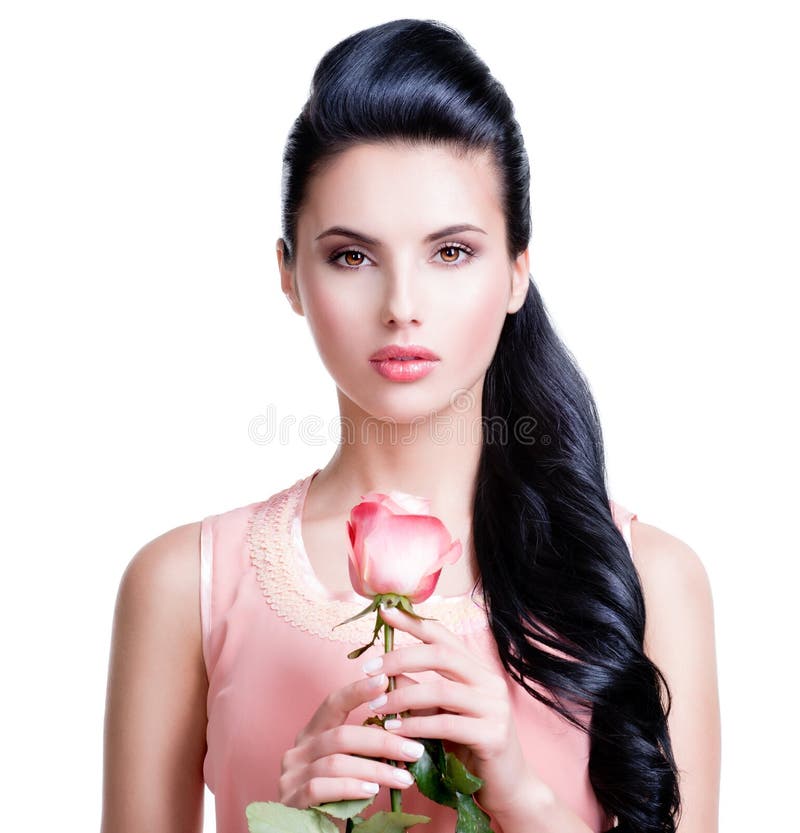 Bella Donna Sensuale Con La Rosa Di Rosa Fotografia Stock - Immagine di ...