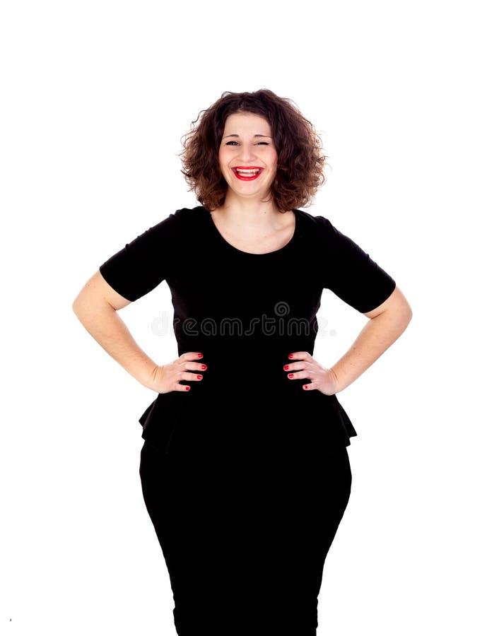 Bella Ragazza Formosa Con Un Vestito a Righe E Labbra Rosse Fotografia ...