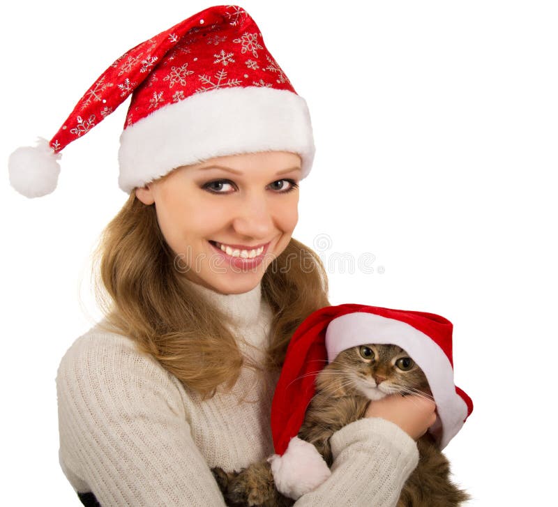 Bella Sig.ra Santa Con Il Gattino Bello Immagine Stock - Immagine di ...