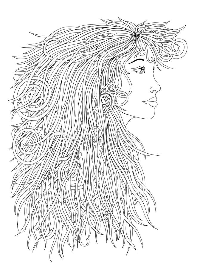 Dessin Monochrome De Long De Cheveux De Fille Ensemble De Profil