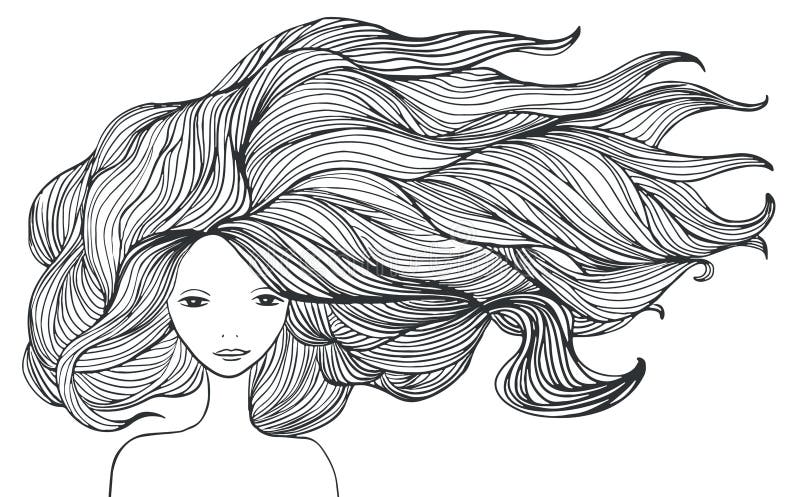 Dessin Monochrome De Long De Cheveux De Fille Ensemble De Profil