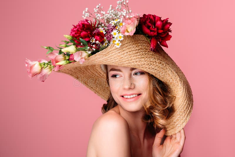 Verres De Port De Jeune Femme Nue Avec Des Fleurs Image Stock Image