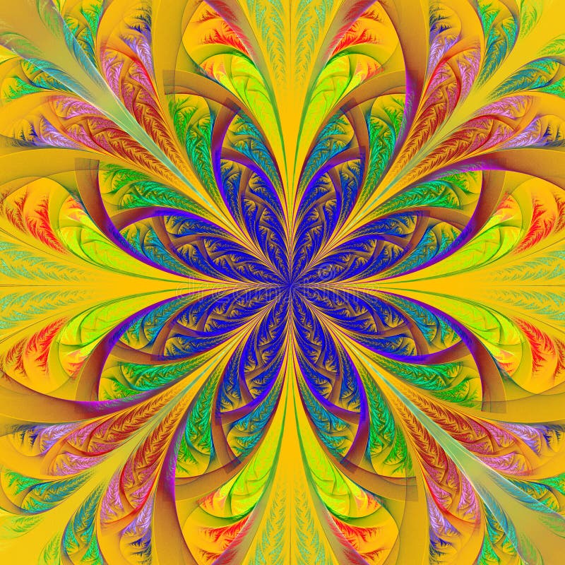 Fleur Multicolore De Fractale Sur Le Fond Noir Illustration Stock