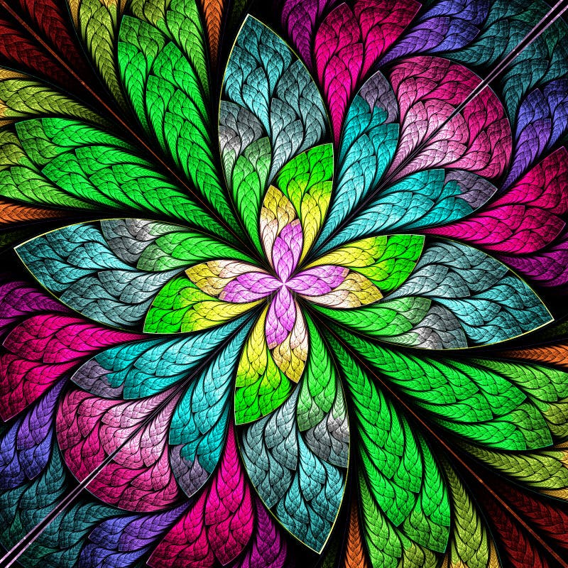 Belle Fleur De Fractale Dans Le Style De Vitrail Vert B Illustration
