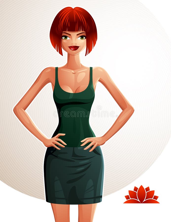 Belle Illustration Rousse De Dame, Plein Portrait De Corps Illustration ...