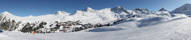 Belle Plagne Landscape Panorama Stock Photo - Image of blue, resort ...