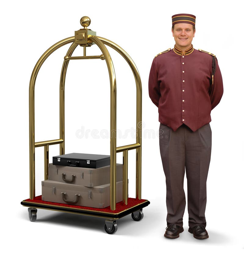 Bellhop with Luggage Cart stock photo. Image of service - 11185436