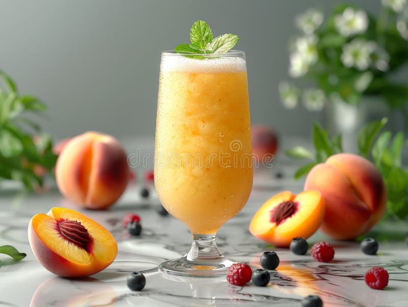 A Bellini with Peach Puree and Prosecco. Stock Photo - Image of ...