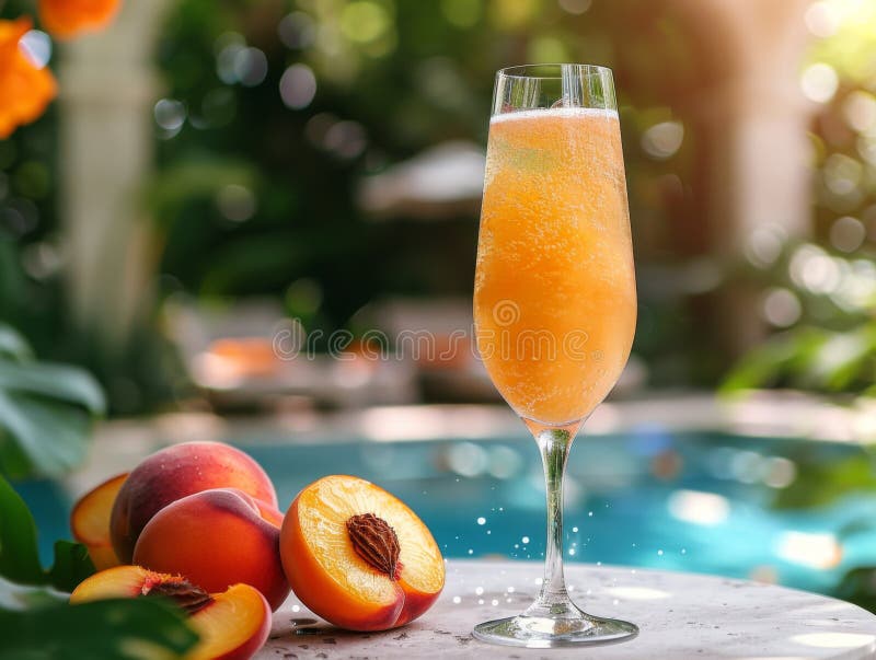 A Bellini with Peach Puree and Prosecco. Realistic Photo Stock Photo ...