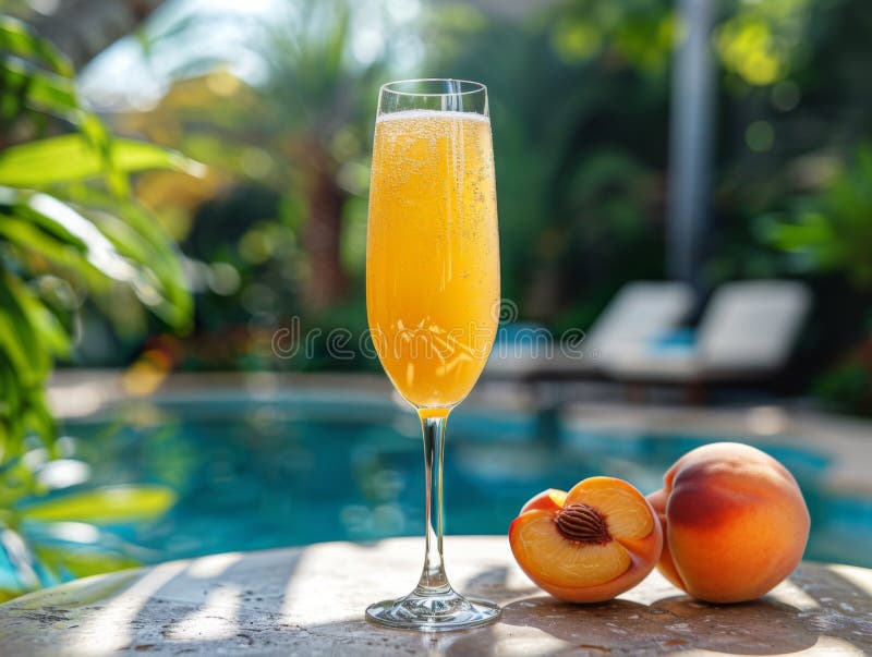 A Bellini with Peach Puree and Prosecco. Realistic Photo Stock Photo ...