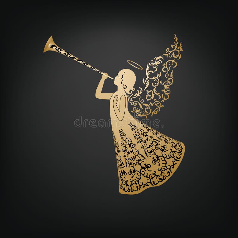 Bello Angelo Con Le Ali E La Tromba Ornamentali Illustrazione ...