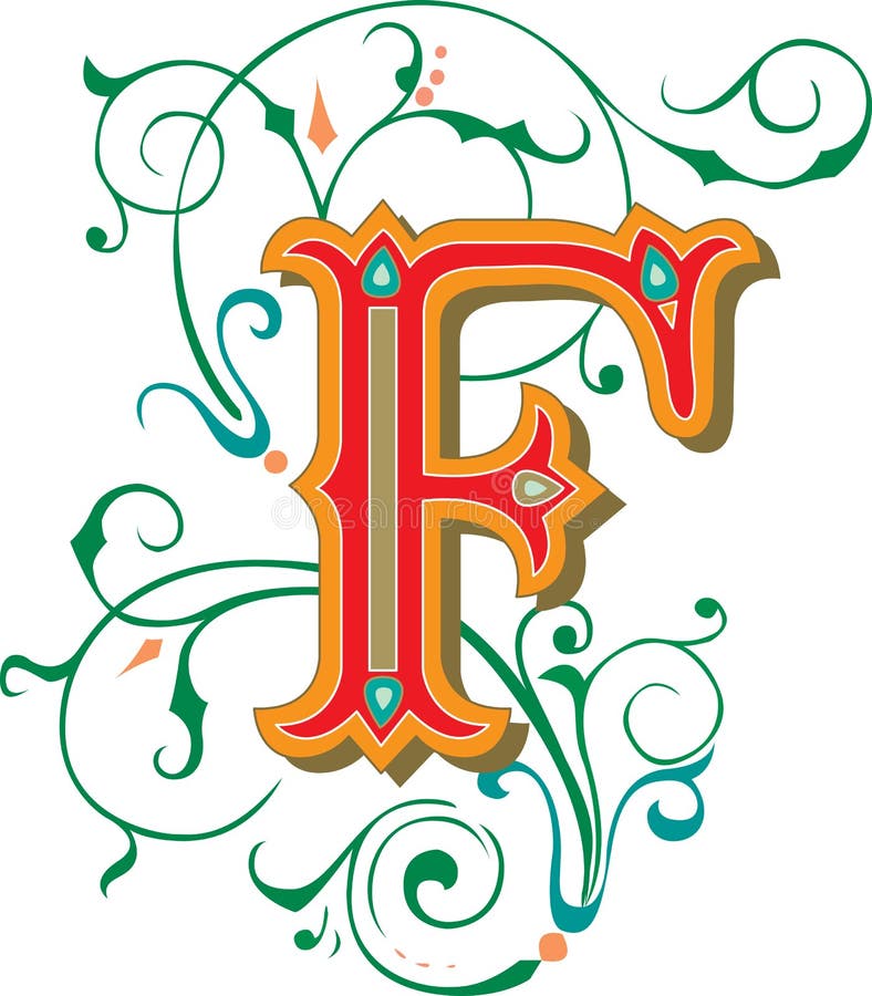 Bello ornamento, lettera F illustrazione vettoriale. Illustrazione di ...