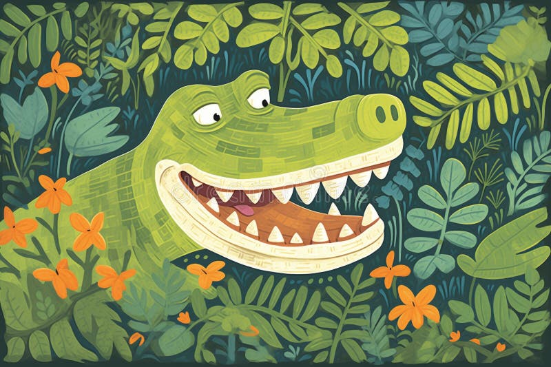 Bellowing Alligator Seen through Thick, Green Jungle Foliage Stock ...