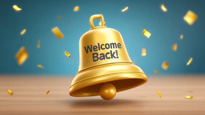 Bells Ringing and Confetti Flying Around Welcome Back! Stock Image ...