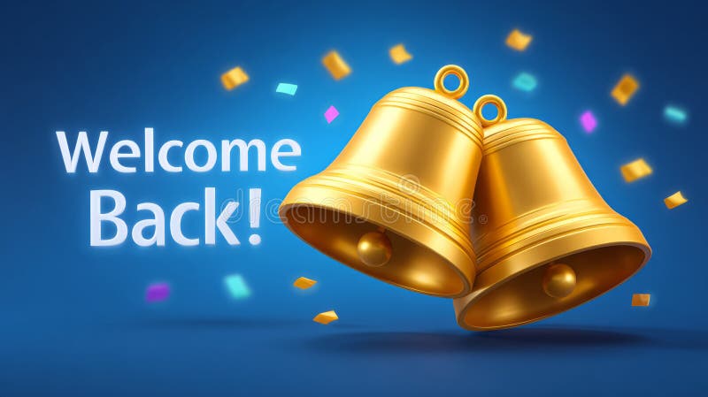 Bells Ringing and Confetti Flying Around Welcome Back! Stock Image ...