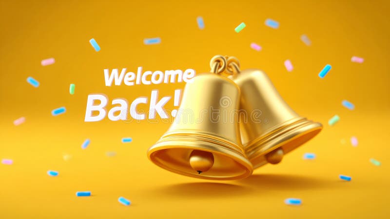 Bells Ringing and Confetti Flying Around Welcome Back! Stock Image ...